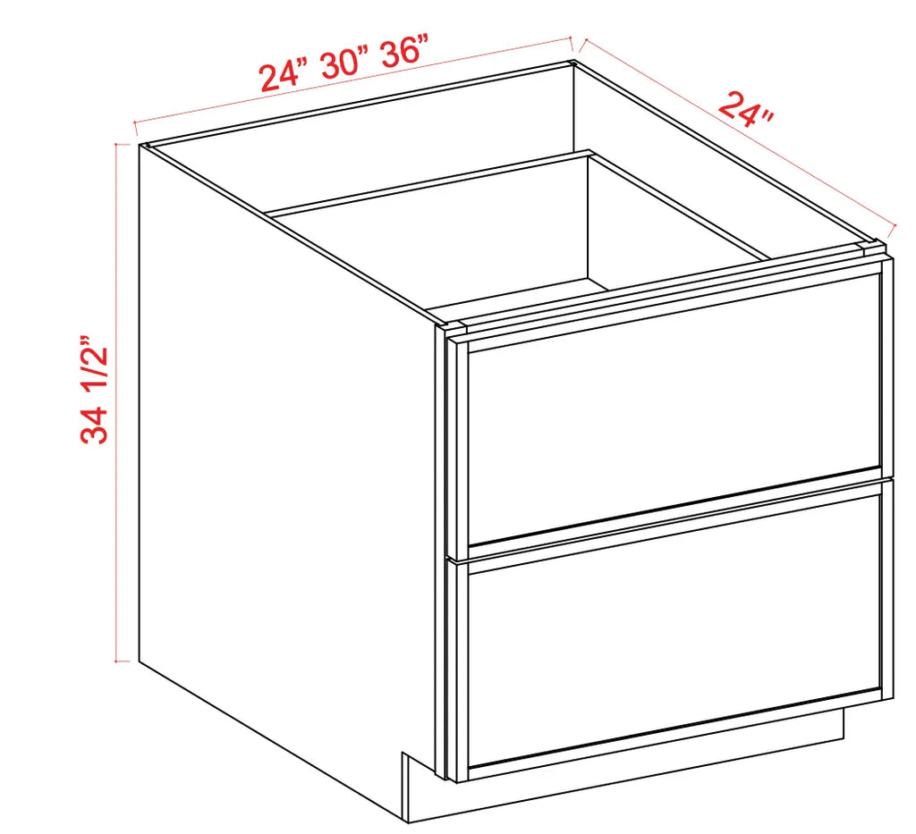 2 Drawer Base Cabinet 24"-36" - Shaker Slim - Cabinet Sales Center